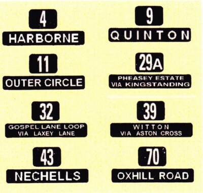 MODEL BUS TRANSFERS 1/76th BIRMINGHAM DESTINATION BLINDS 2 pc | eBay UK