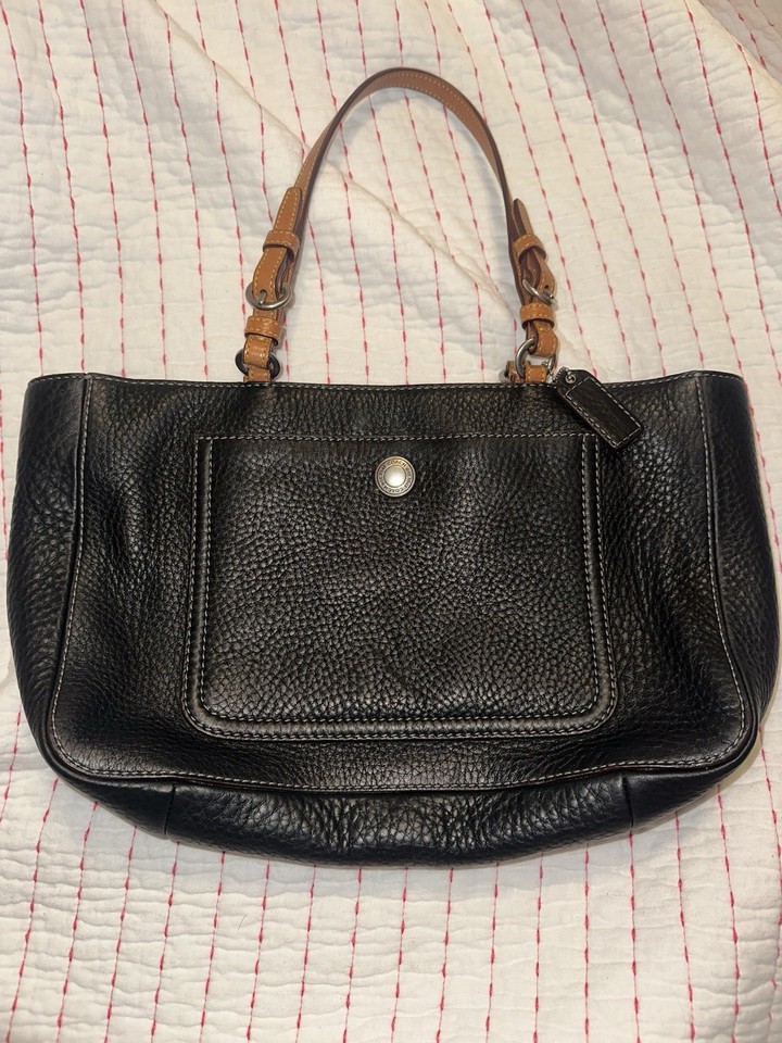 Vintage Coach Bag Black Pebbled Leather Brown Strap Chelsea Mini Hobo ...