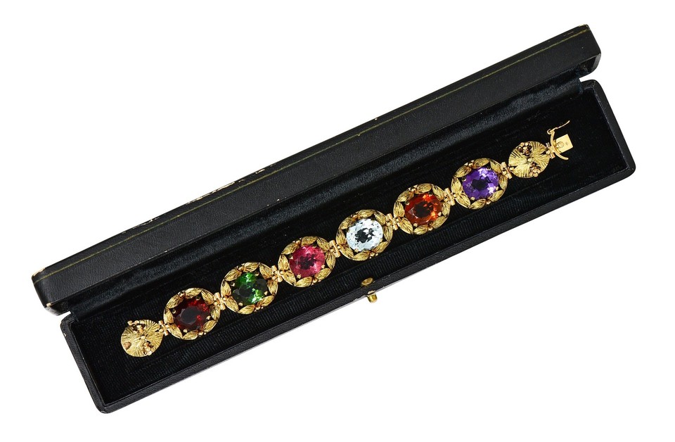 H. Stern 1950's Multi-Gem 18K Yellow Gold Vintage Floral Foliate Link ...