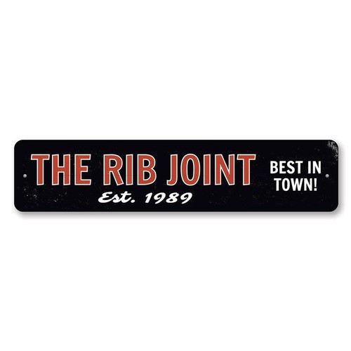 The Rib Joint Sign, Personalized Established Date BBQ Aluminum Metal ...