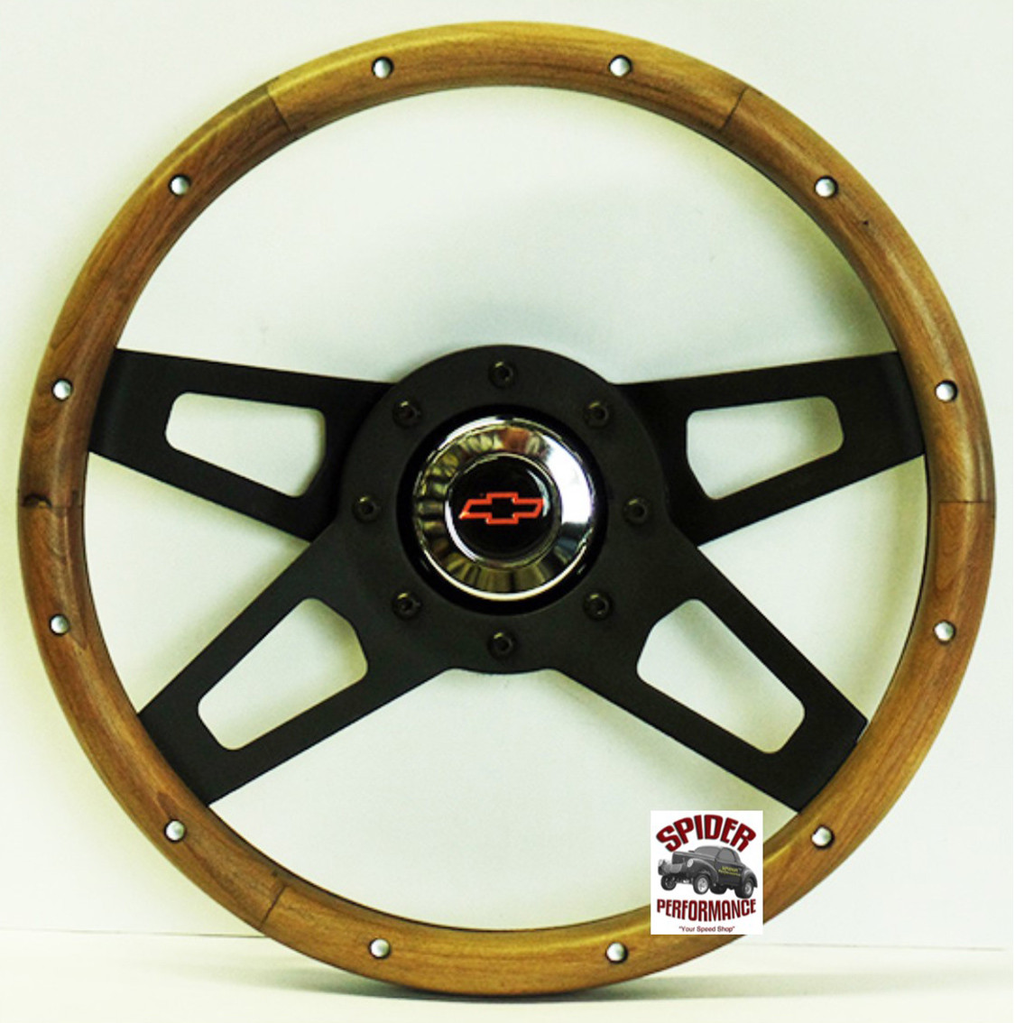 1982-1994 Chevy S-10 steering wheel RED BOWTIE 13 1/2" WALNUT 4 SPOKE ...