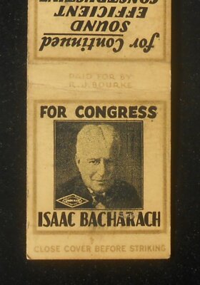 1936 Re-Elect Isaac Bacharach for Congress Republican Defeated Atlantic ...