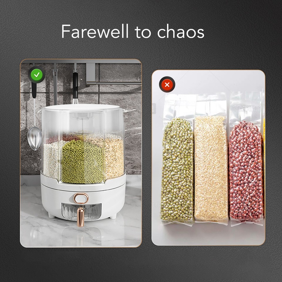 Rice Grain Storage Container 360 Rotating Grain Storage Food Dispenser ...