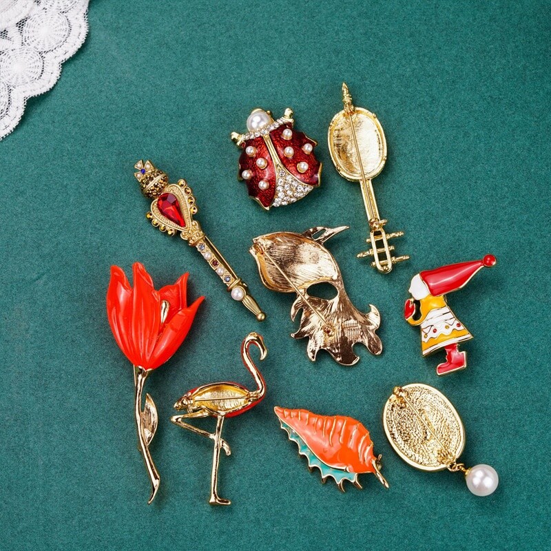 Vintage Palace Plant Flower Baroque Brooch Red Enamel Pearl Brooch Pin ...