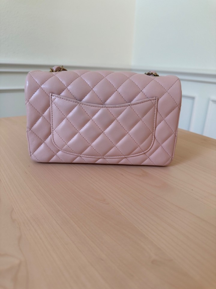 New 24S Chanel Light Pink Classic Mini Flap Bag Handbag 2024 Rare Gold ...