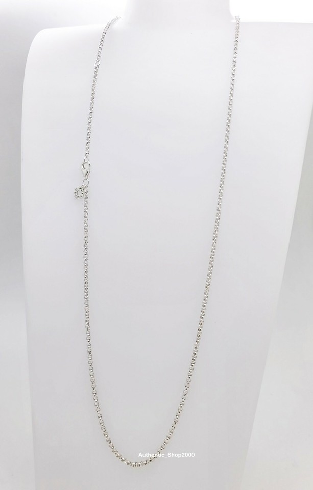 NEW 100% Authentic PANDORA 925 Silver Logo Rolo Chain Necklace ...