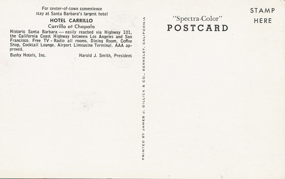 Santa Barbara CA * Hotel Carrillo 1950s Gillick Pub. | eBay