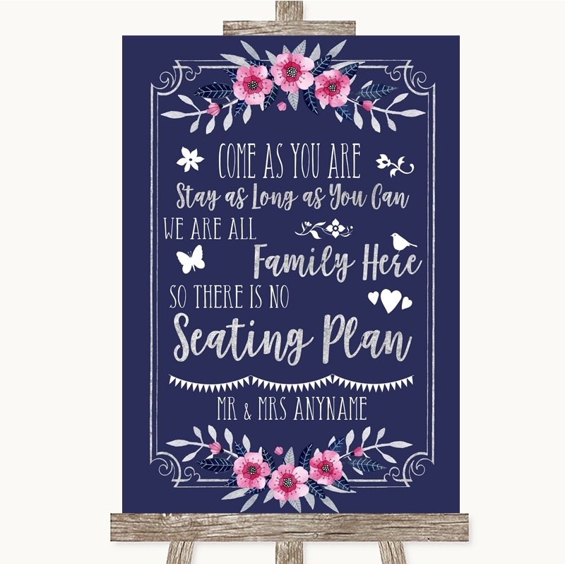 Navy Blue Pink & Silver All Family No Seating Plan Personalised Wedding ...