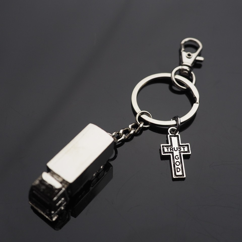 Semi Truck Keychain Lorry Car Key Ring Key Trust God Charm Gift Keyring ...