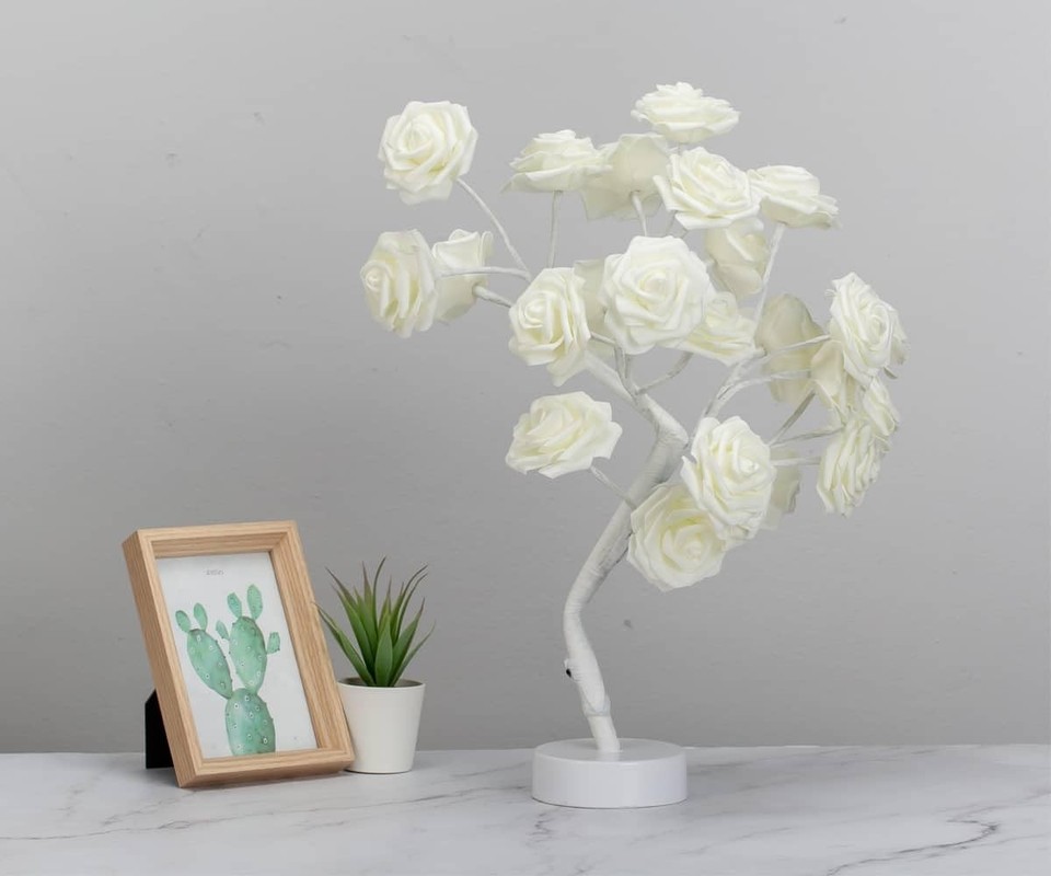 White Rose Lamp Light Up Rose Tree Lamp Tabletop Flower Tree Lights | eBay