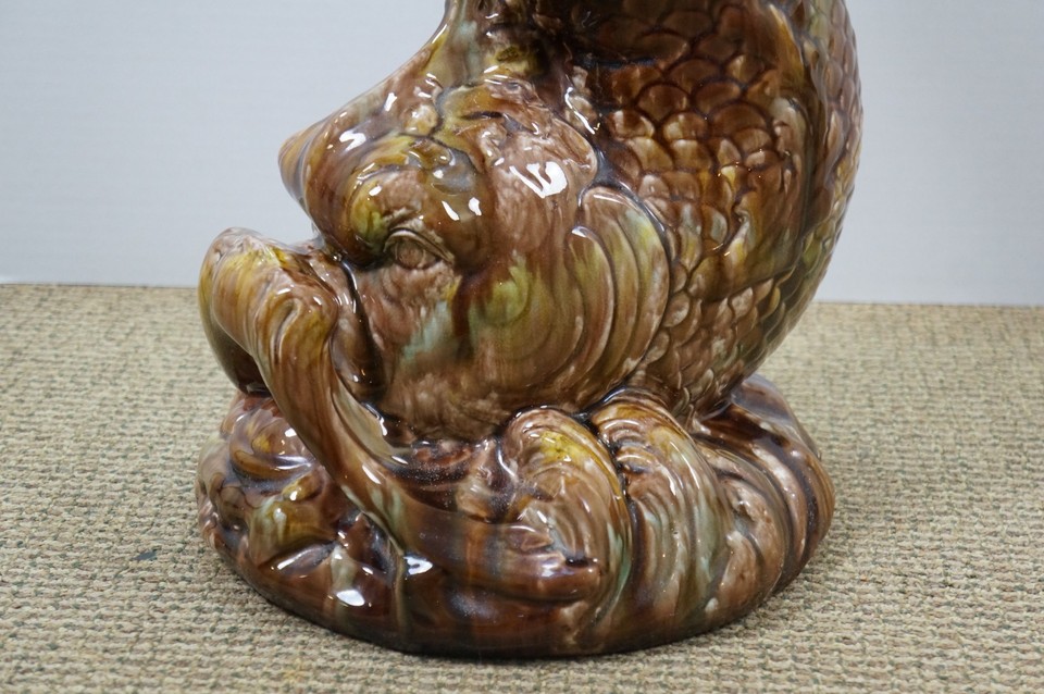 Antique Wannopee Pottery Majolica Delphin Dolphin Pedestal Jardiniere ...
