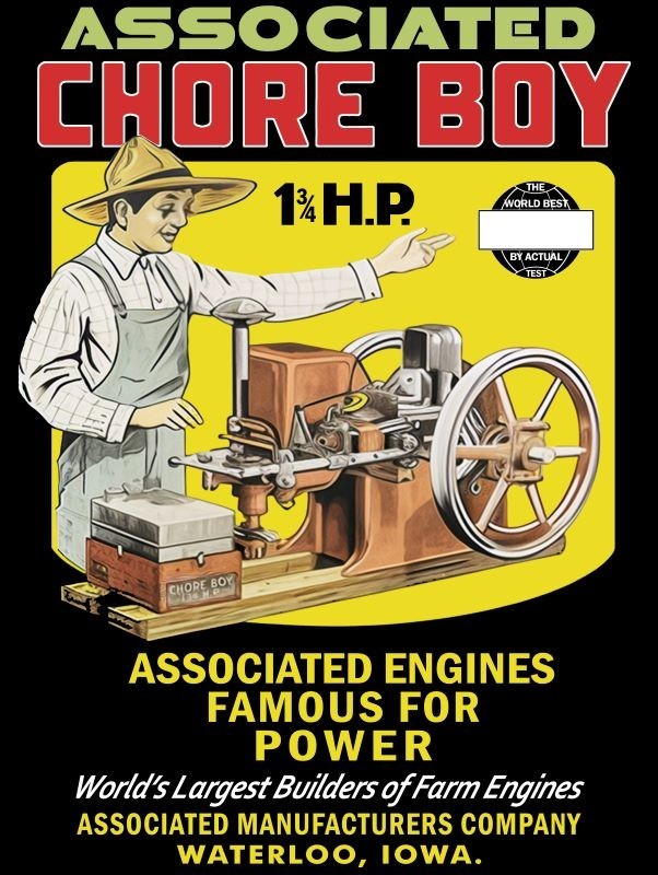 Associated Chore Boy Gas Engines Metal Sign 9x12, USA Made, New