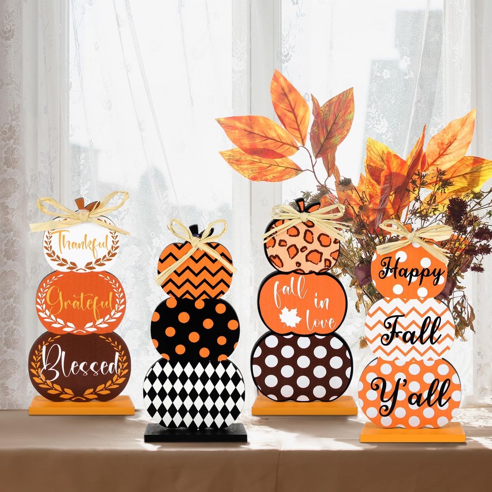 Thanksgiving Decor for Home 6 Pcs Rustic Fall Pumpkin Tabletop Decor ...