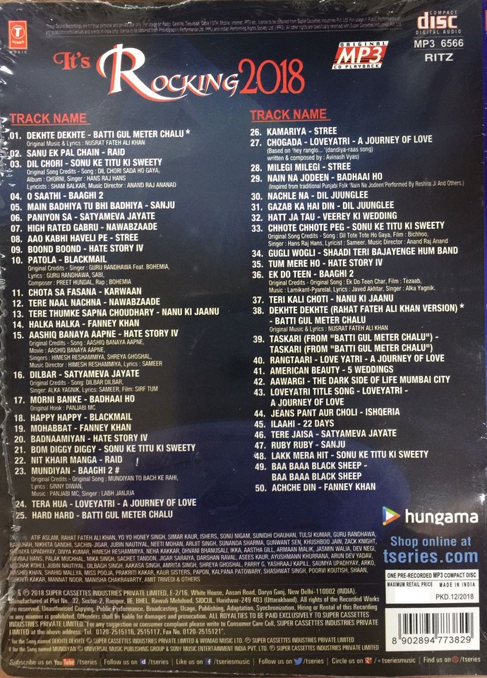 Its Rocking 2018 - 2018 BOLLYWOOD NEW SONGS MP3 / 50 SONGS | eBay