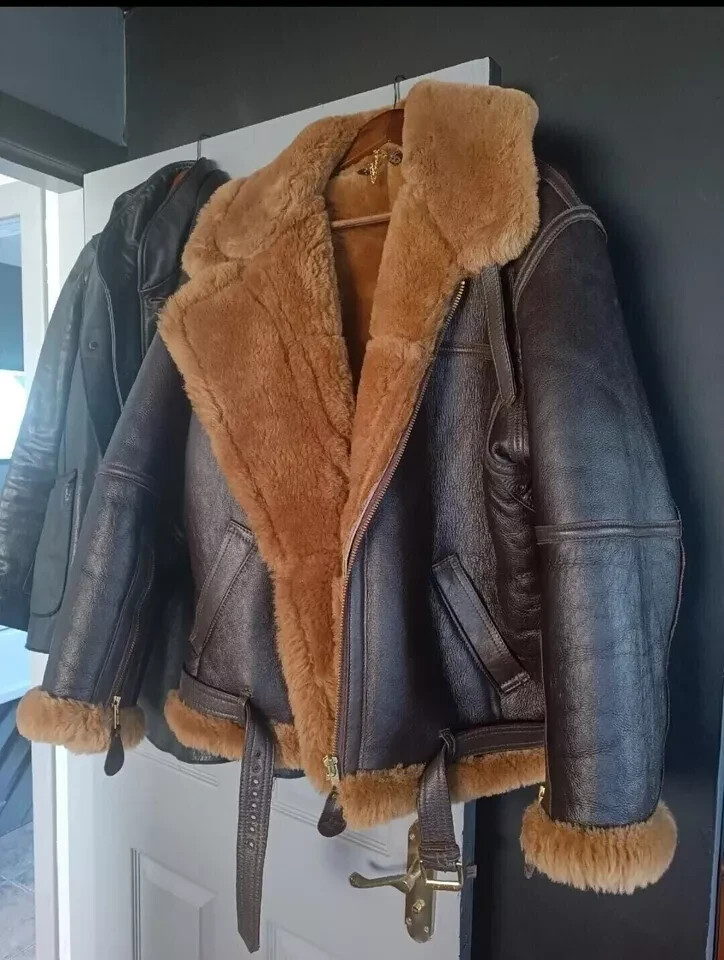 B3 RAF Men's Bomber Flying Aviator Fur Irvin Shearling Leather DUTY ...