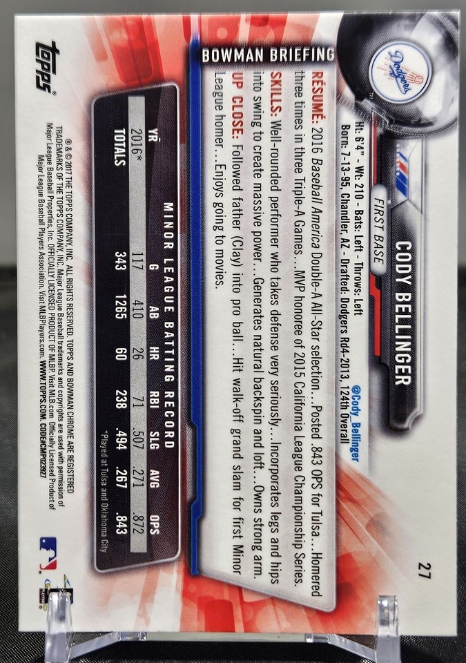 Cody Bellinger 2017 Bowman Chrome RC Rookie Baseball Card Los Angeles ...