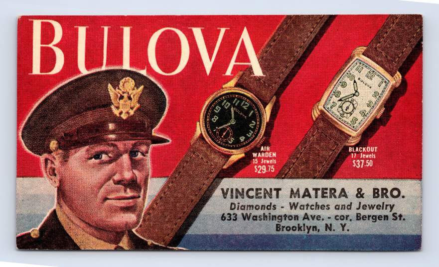 Bulova Watch Vintage Advertising Postcard BROOKLYN NYC Vincent Matera ...