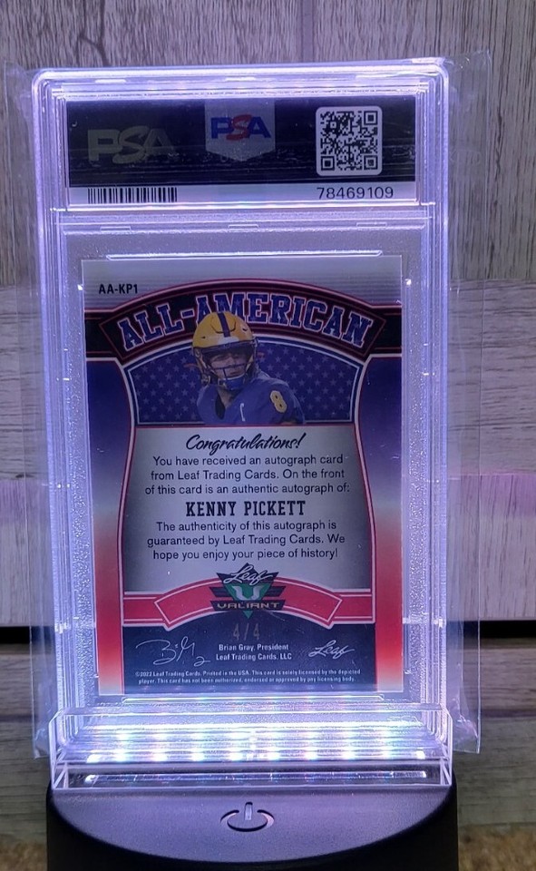 2022 Leaf Valiant #4/4 PSA 10 Gem Mint Auto Kenny Pickett RARE RC ...