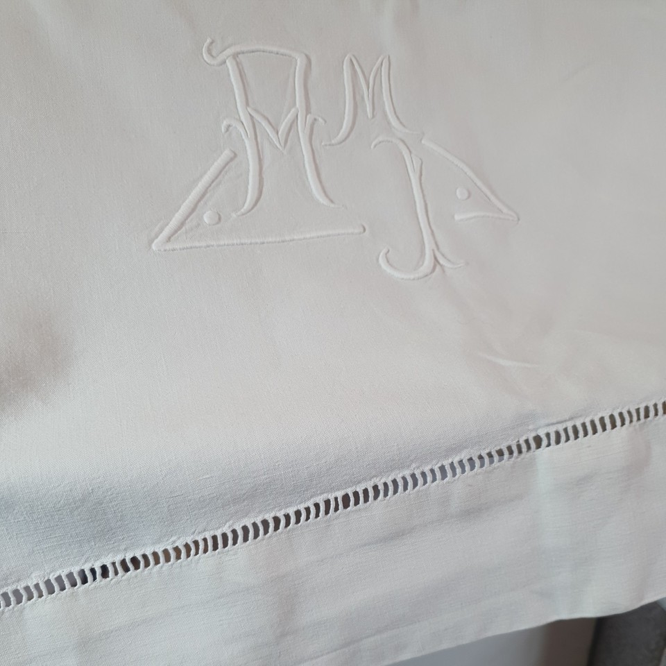 Vintage Linen Monogrammed French Sheet. | eBay UK