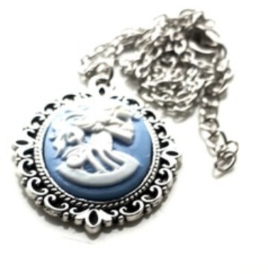 STEAMPUNK Blue + White Victorian Style Potrait of Skeleton Lady Pendant ...