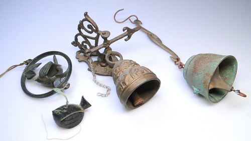 Estate Cast Iron Ornate Brass or Bronze Hanging Bells Asian Sculpture ...