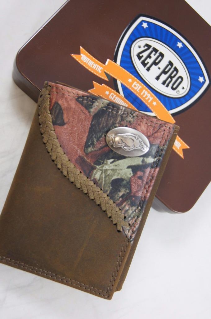 ZEP-PRO Arkansas Razorback Fence Row Camo Leather Trifold Wallet Tin ...