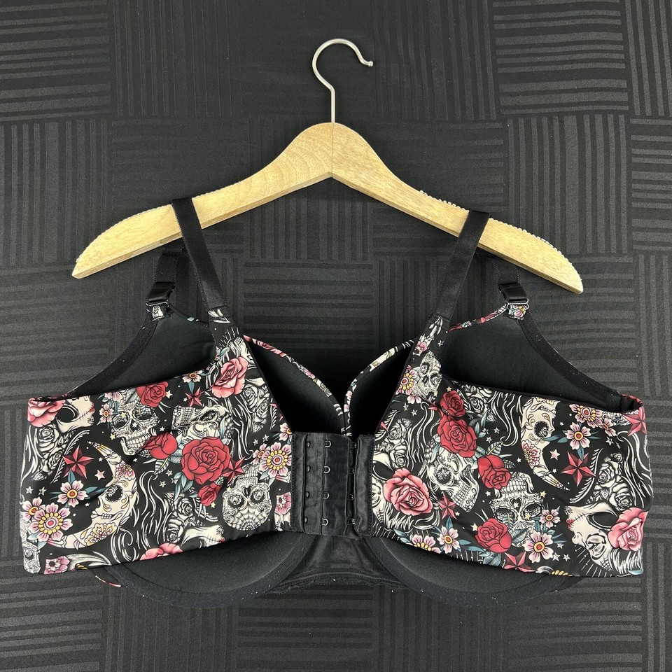 Torrid Curve Womens 46DD Black Red Skull 360 Back Smoothing Push Up T ...