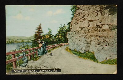 1913 Turn O' Rocks Narrow Road Steep Cliff Athens PA Bradford Co ...