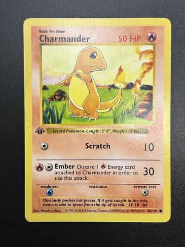 CHARMANDER Pokemon Card - WOTC 1st Edition Base Set Shadowless 46/102 ...