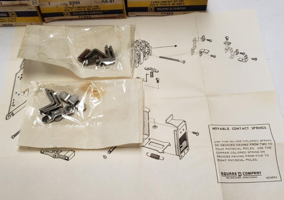 Square D 9998 RA-81 3 Pole Contact Kit Size 0 Types B BH R 77493 | eBay