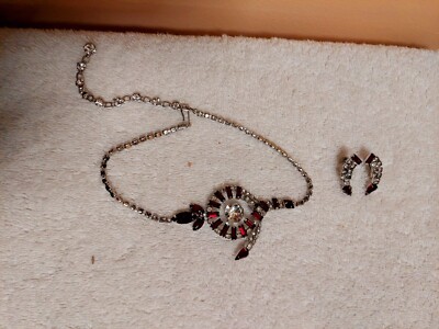 Vtg - Signed Duane - Ruby Red and Clear Rhinestone Choker Necklace ...