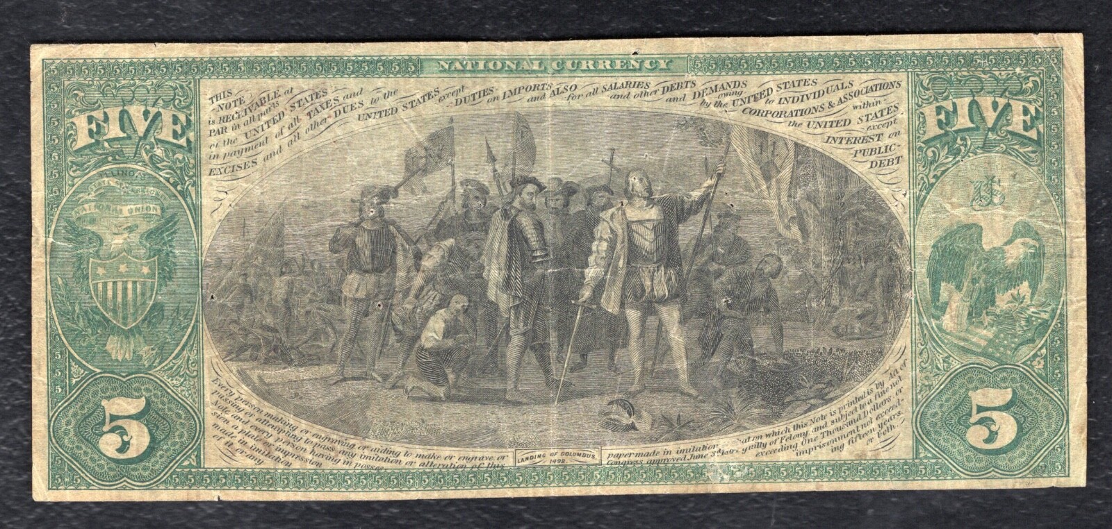 1865 $5 THE TRADERS NB OF CHICAGO, IL NATIONAL CURRENCY “CONTEMPORARY ...