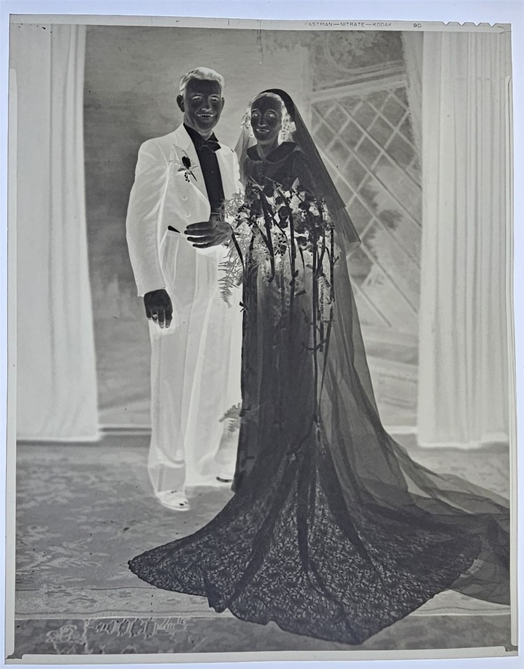 VINTAGE NEGATIVE BRIDE & GROOM WEDDING PORTRAIT, STATEN ISLAND NY ...