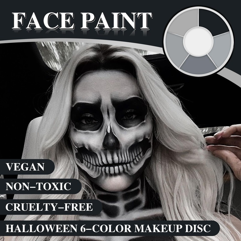 6 Color Grey Face Paint Palette, Professional Skeleton Skull Face Body ...