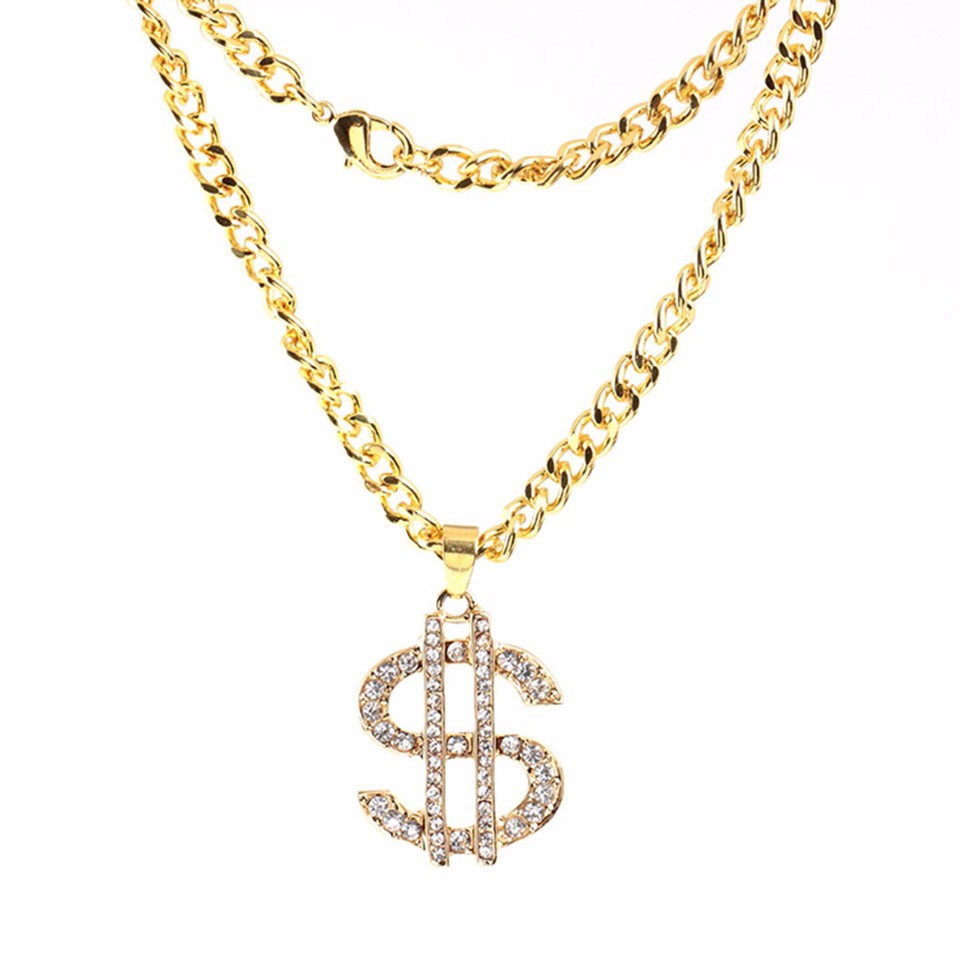 18K Gold Plated Dollar Sign Necklace Gangster Pimp Men's Fashion ...