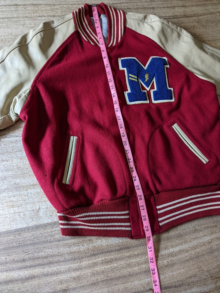 Vintage 60s Wool Leather Varsity Snap Letterman Jacket Size 42 Large W ...
