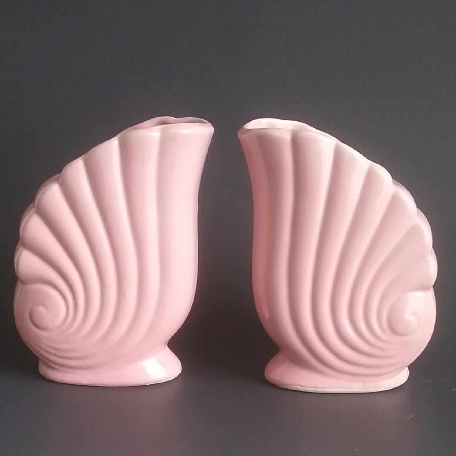 Pair Vintage Pottery Pink Nautilus Shell Cornucopia Planter Vase | eBay