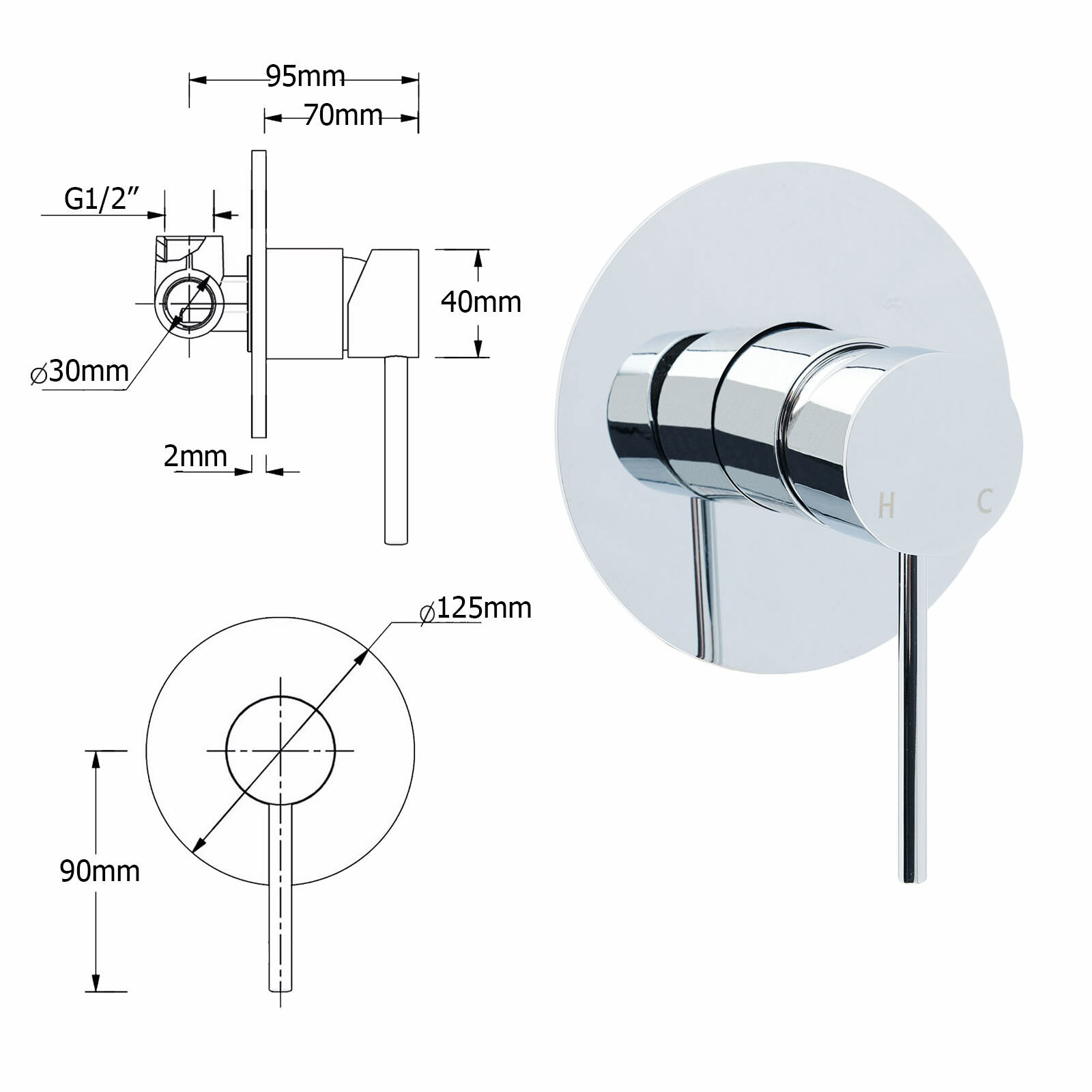 Chrome Concealed Shower Mixer Valve Wall Mounted 2/3 Way Switch ...