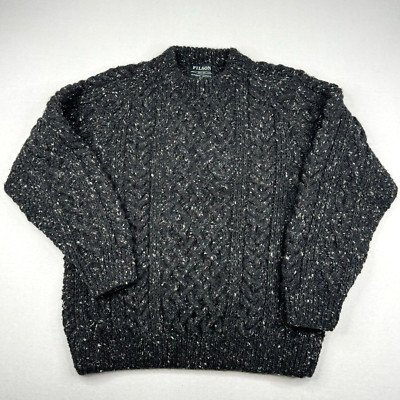 Filson Wool Fisherman's Sweater Men's Size L Cable Hand Knit Black ...