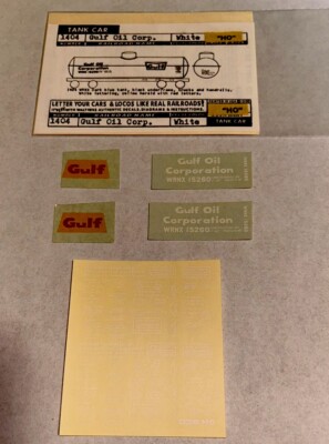 WALTHERS HO DECAL-GULF OIL CORP TANK CAR-DK BLUE w/MULTICOLOR LETT ...