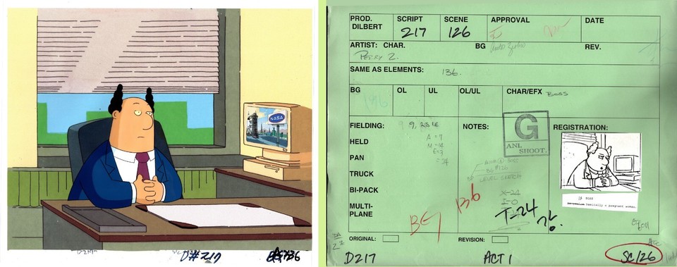 Set of (8) DILBERT Animation Cels w/ glossy or semi gloss Backgrounds ...