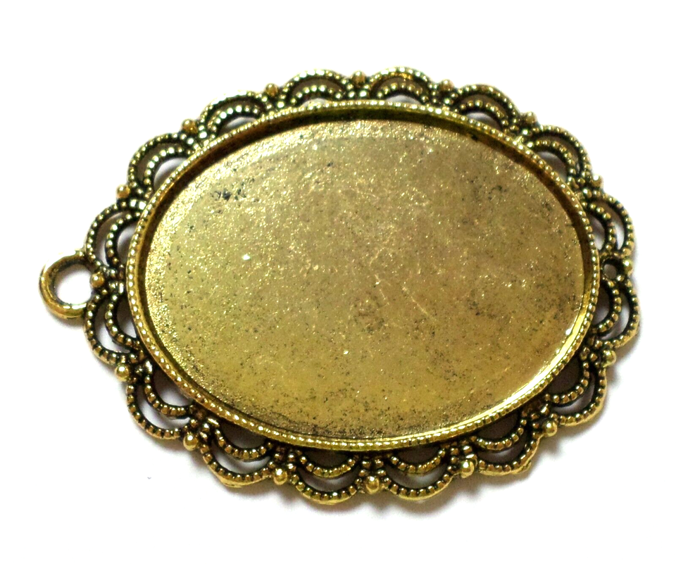 4 of 40x30mm Antique Gold Victorian with Lacey Oval Edge Ribbon Pendant ...