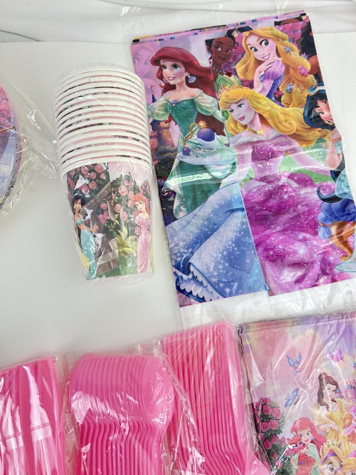 Disney Princess Party Decoration Plates Cups Table Cloth Napkins Forks ...