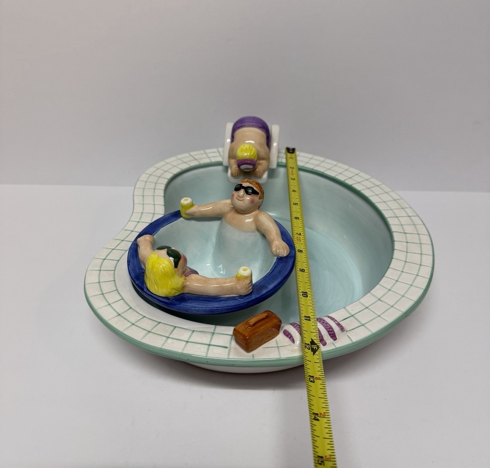 Vtg 1995 Lotus Ceramic Bowl Swimming Pool And Hot Tub Chips And Dip Set ...