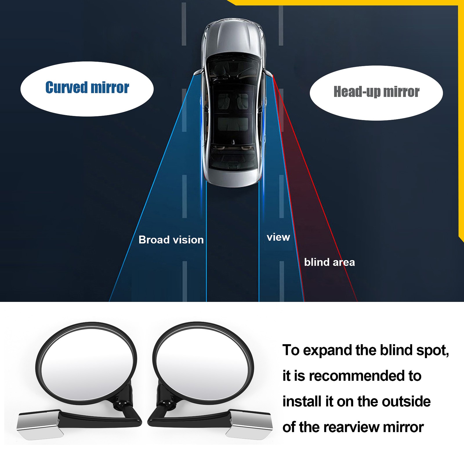 1 Set of 2 Car Blind Spot Mirrors Car Side Convex Wide Angle Round ...