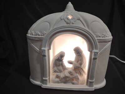 NATIVITY NIGHT LIGHT Display White Porcelain Bisque Corded and Switched ...