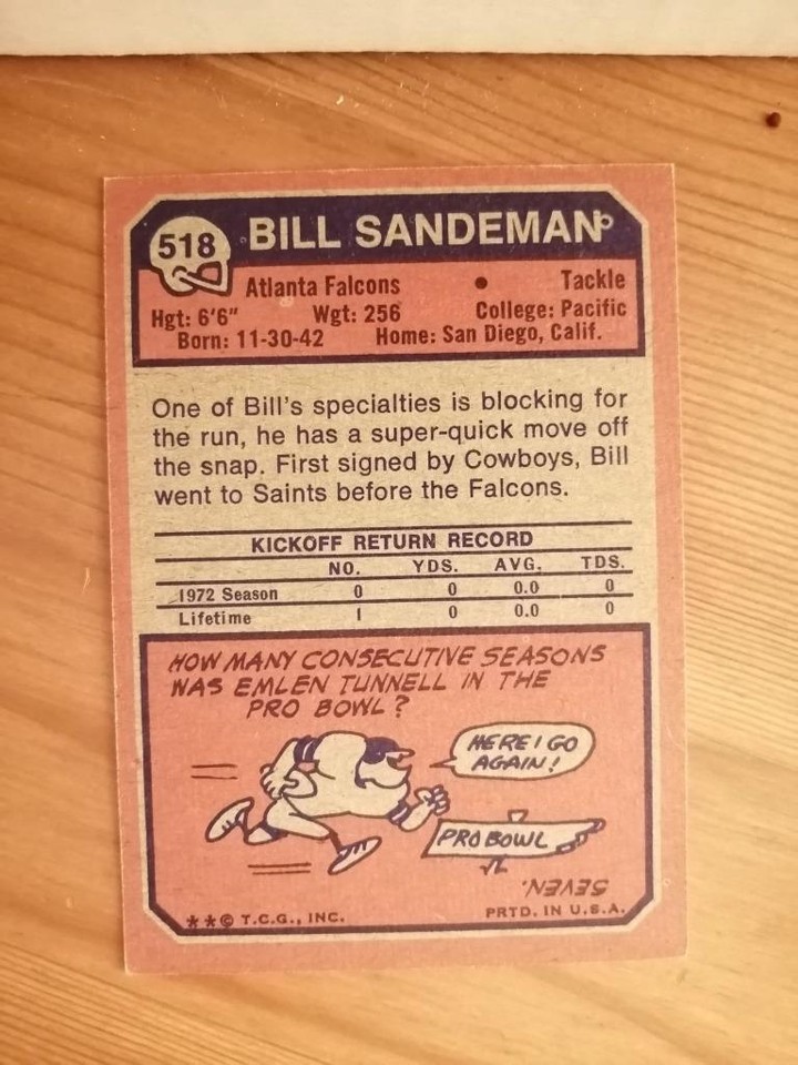 BILL SANDEMAN 1973 Topps Football #518 FREE SHIPPING | eBay
