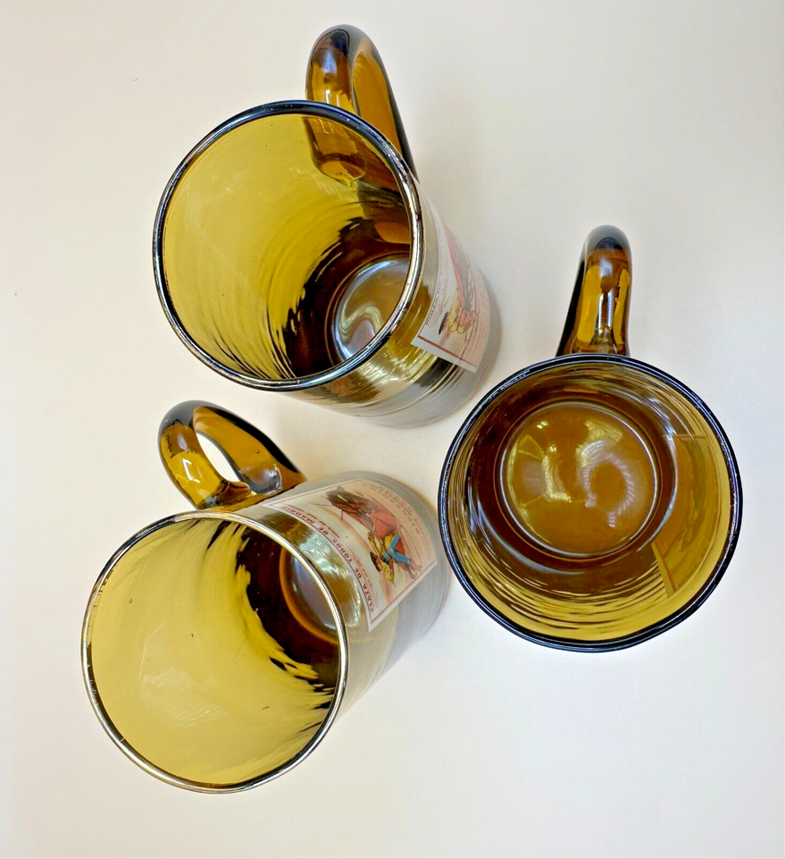 3 x Spanish Amber Glass Tankard 13.5cm Bull Fighting Plaza De Toros De ...