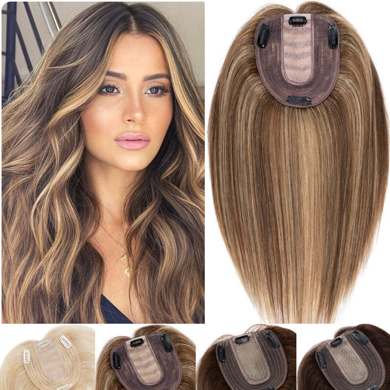 Clip In 100% Real Human Hair Topper Top Hairpiece Toupee Wig With Bangs ...