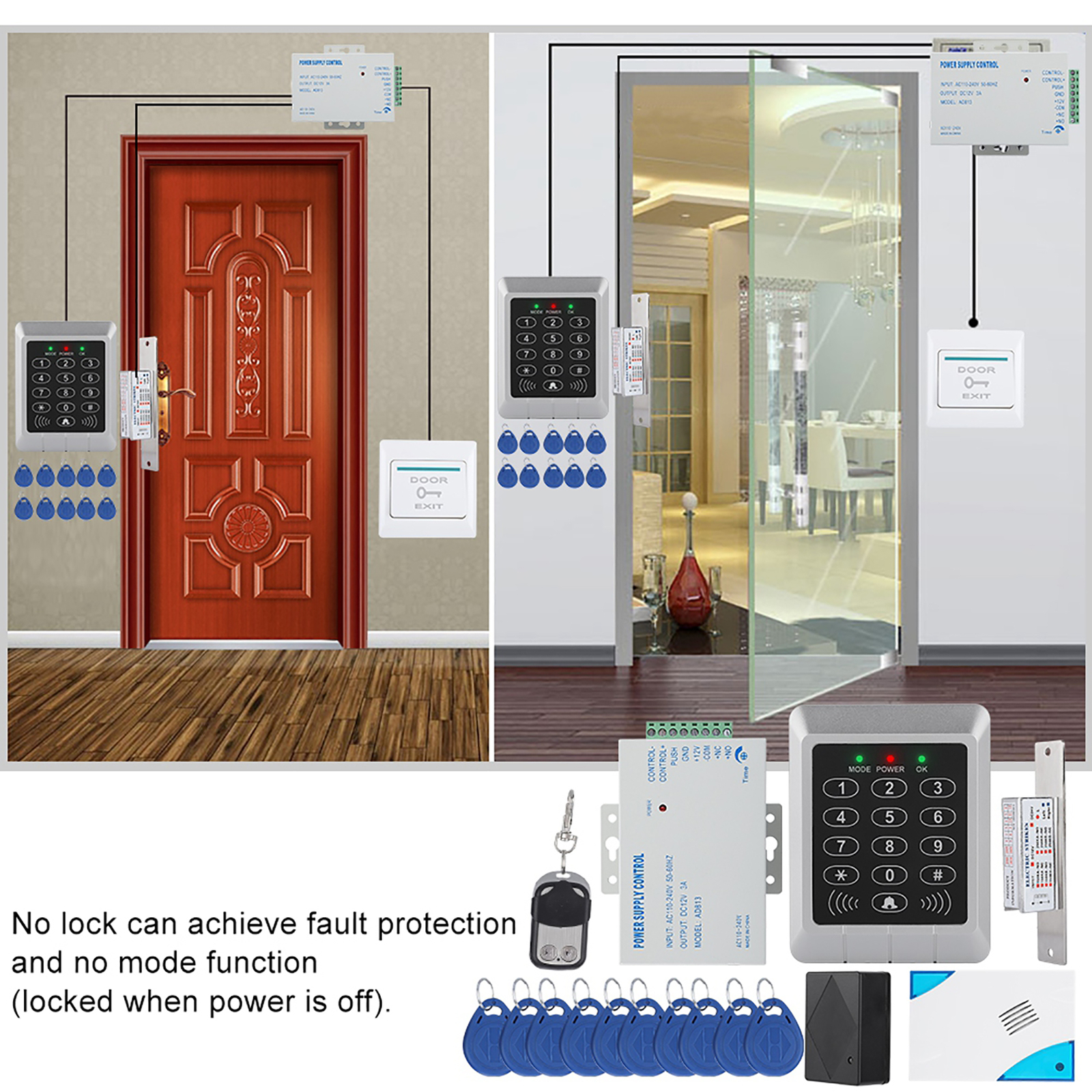 RFID Keypad Access Control Kit Door Lock 125KHz EM Card Password For ...